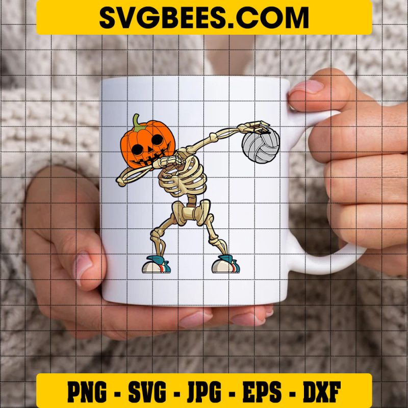 Skeleton Volleyball Pumpkin Svg, Funny Skeleton Halloween Svg - SVGbees