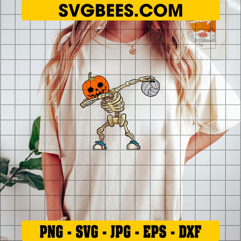 Skeleton Volleyball Pumpkin Svg, Funny Skeleton Halloween Svg - SVGbees