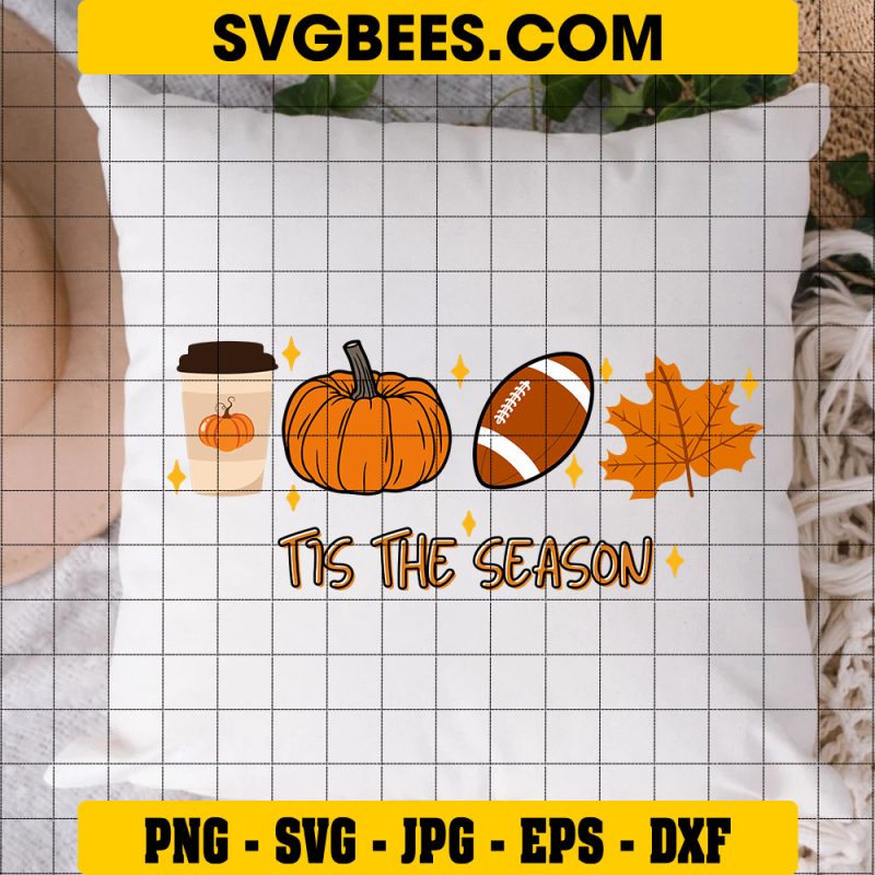 Tis The Season Fall Coffee Football SVG, Football Latte Leaves Pumpkin ...