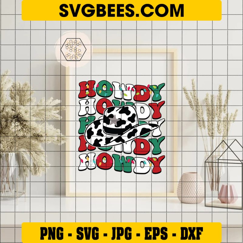 Howdy Christmas Lights SVG, Cowboy Santa Hat SVG - SVGbees