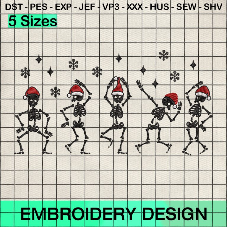 Christmas Lights Dancing Skeleton Embroidery Design, Santa Skeleton ...