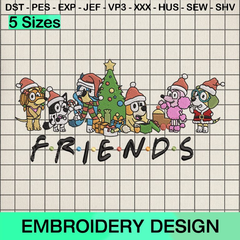 Christmas Family Bluey Embroidery Design, Friends Bluey Santa Hat ...