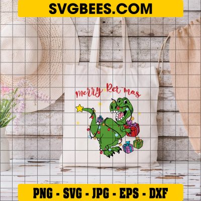 Merry Rexmas SVG PNG, Christmas Lights Dinosaur T-rex SVG - SVGbees