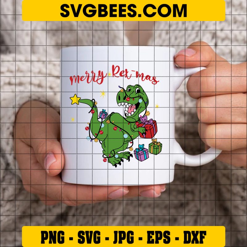 Merry Rexmas SVG PNG, Christmas Lights Dinosaur T-rex SVG - SVGbees