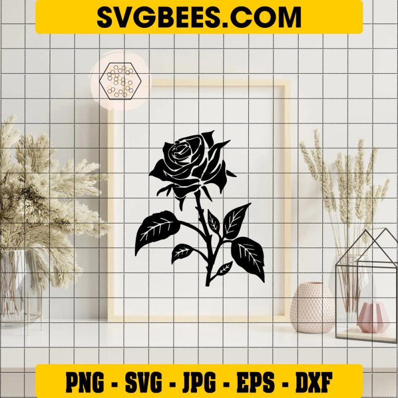 Rose With Leaves Svg, Rose Leaves Svg, Rose Svg, Flower Svg - SVGbees