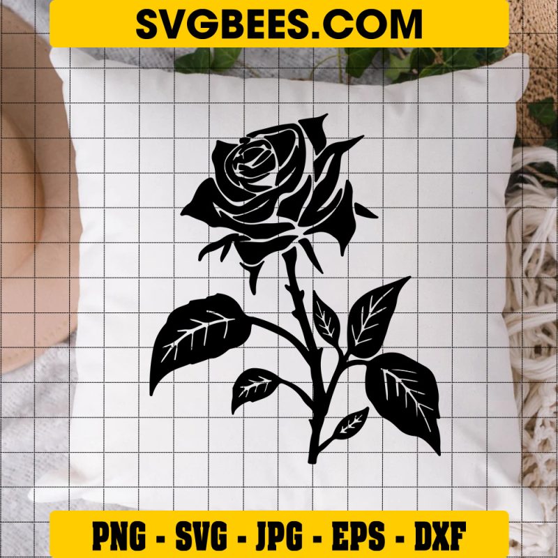 Rose With Leaves Svg, Rose Leaves Svg, Rose Svg, Flower Svg - SVGbees