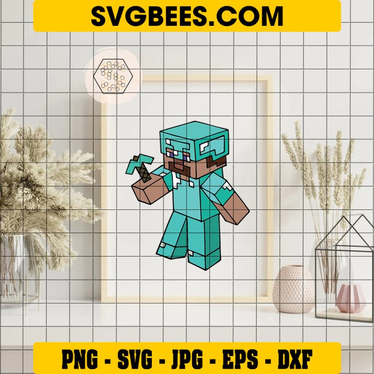 Steve with Pickaxe Diamond Svg, Minecraft Pickaxe Diamond Svg ...