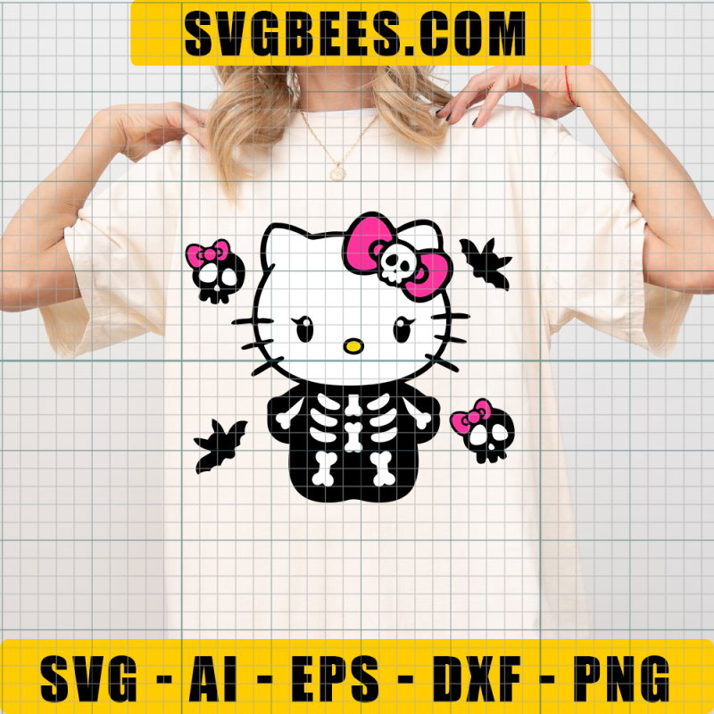 Hello Kitty Skeleton SVG PNG, Sanrio Kitty Cat Bone Skeleton Halloween ...